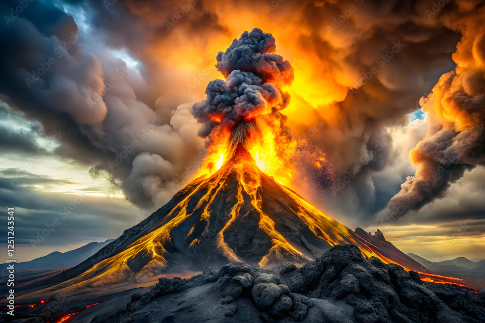 Volcanic Eruption: A breathtaking, dramatic image of a volcano erupting ...