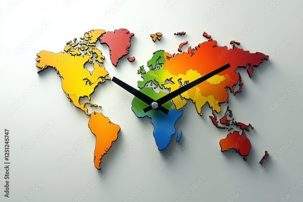 Colorful world map clock showing time zones and global connectivity ...