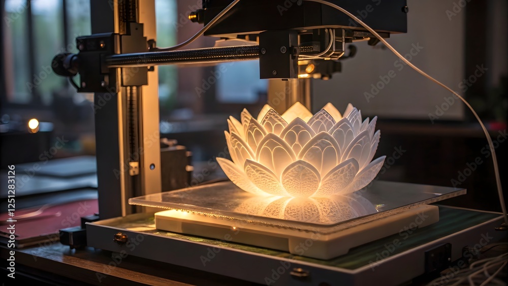 Elegant illuminated lotus flower design produced by 3D printing ...