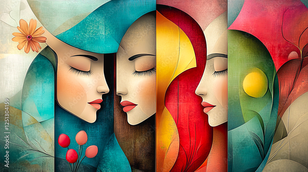Cubism style illustration reveals women immersed in complex emotions ...