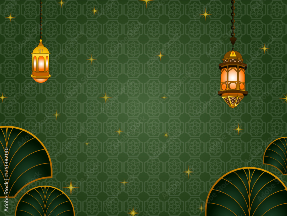 Elegant Green and Gold Islamic Decorative Pattern, The green and gold ...