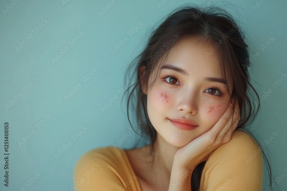 Dermatology, asian young woman reaction from atopic, insect bites on ...