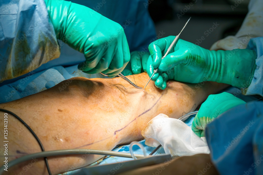 Process of varicose vein surgery in hospital, vein sealing, venous ...