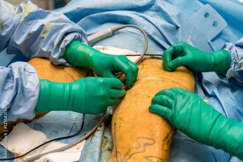 Process of varicose vein surgery in hospital, vein sealing, venous ...