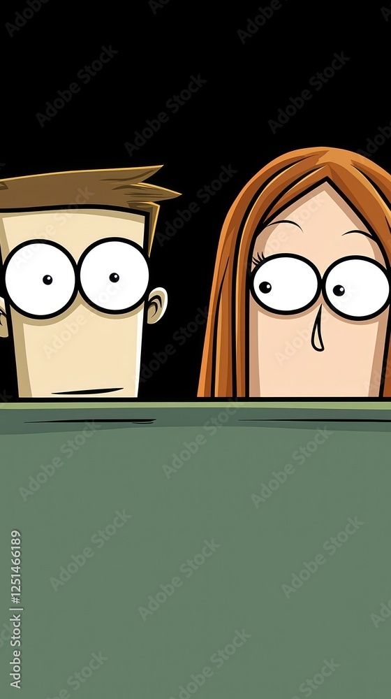 Cartoon characters peeking over a surface Stock Illustration | Adobe Stock