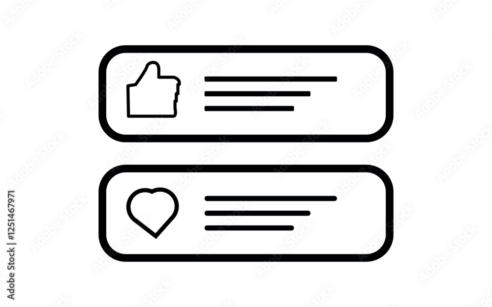 social media notification message and like button icons for ui ux and ...