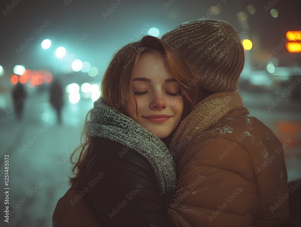 A beautiful brunette woman with a glamorous smile hug boyfriend bidding ...