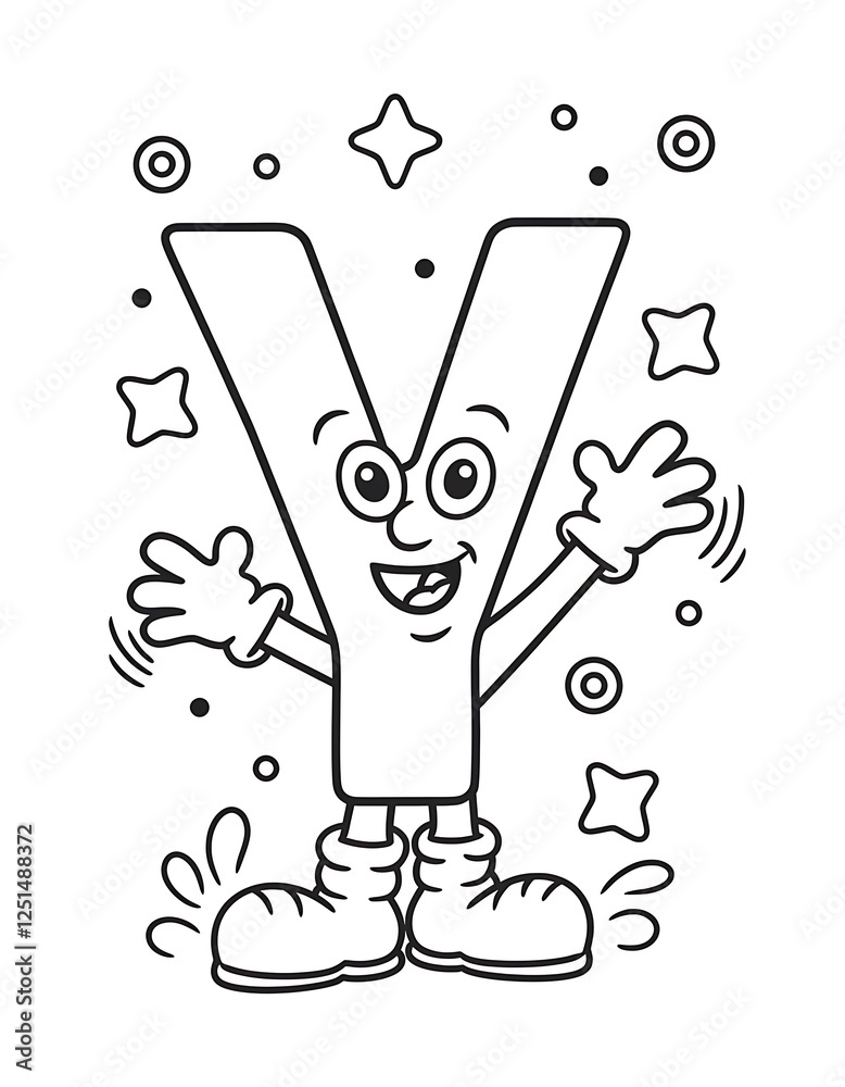 Cute Alphabet Letter Y Character - Fun Black and White Cartoon Coloring ...
