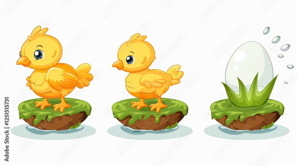 Colorful illustration showing the chicken life cycle from egg to young ...