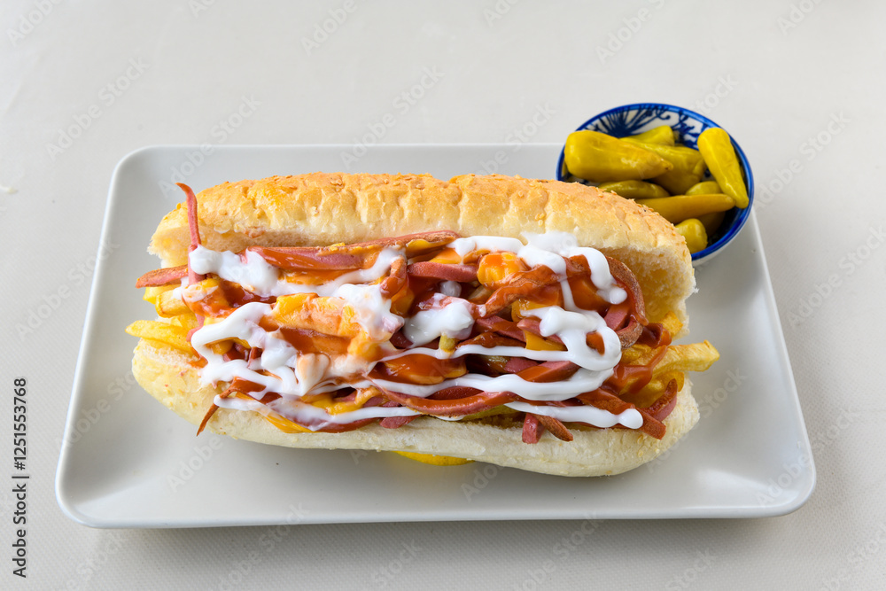 Lavash zurna doner kebab ( zurna durum ) or shawarma sliced in plate ...