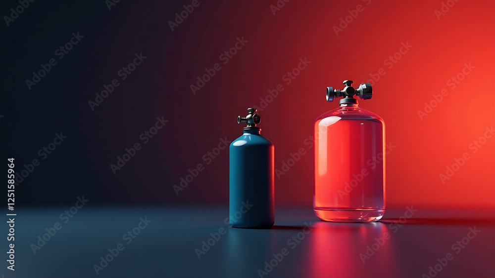 3D rendering of a gas cylinder and an oxygen tank, isolated on a ...