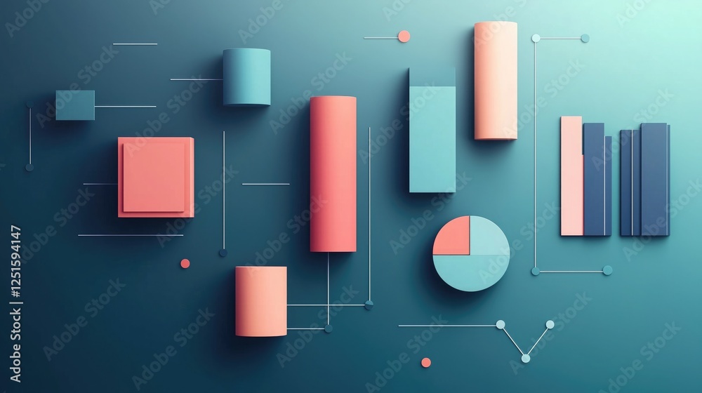 Abstract 3D - style data visualization with various geometric shapes ...