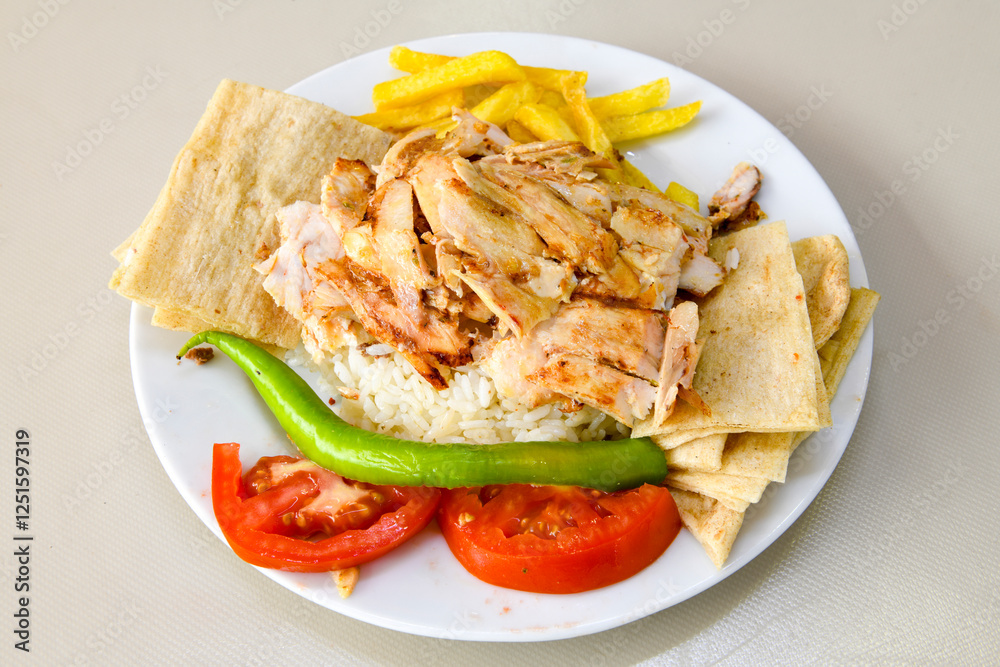 Lavash zurna doner kebab ( zurna durum ) or shawarma sliced in plate ...