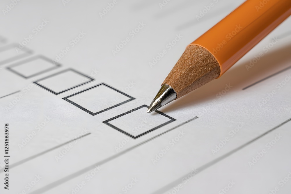 Pencil Marking Checklist: Close-up shot of a pencil marking a checkbox ...