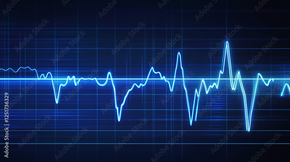 An electrocardiogram (ECG) displays heart wave patterns, indicating a ...