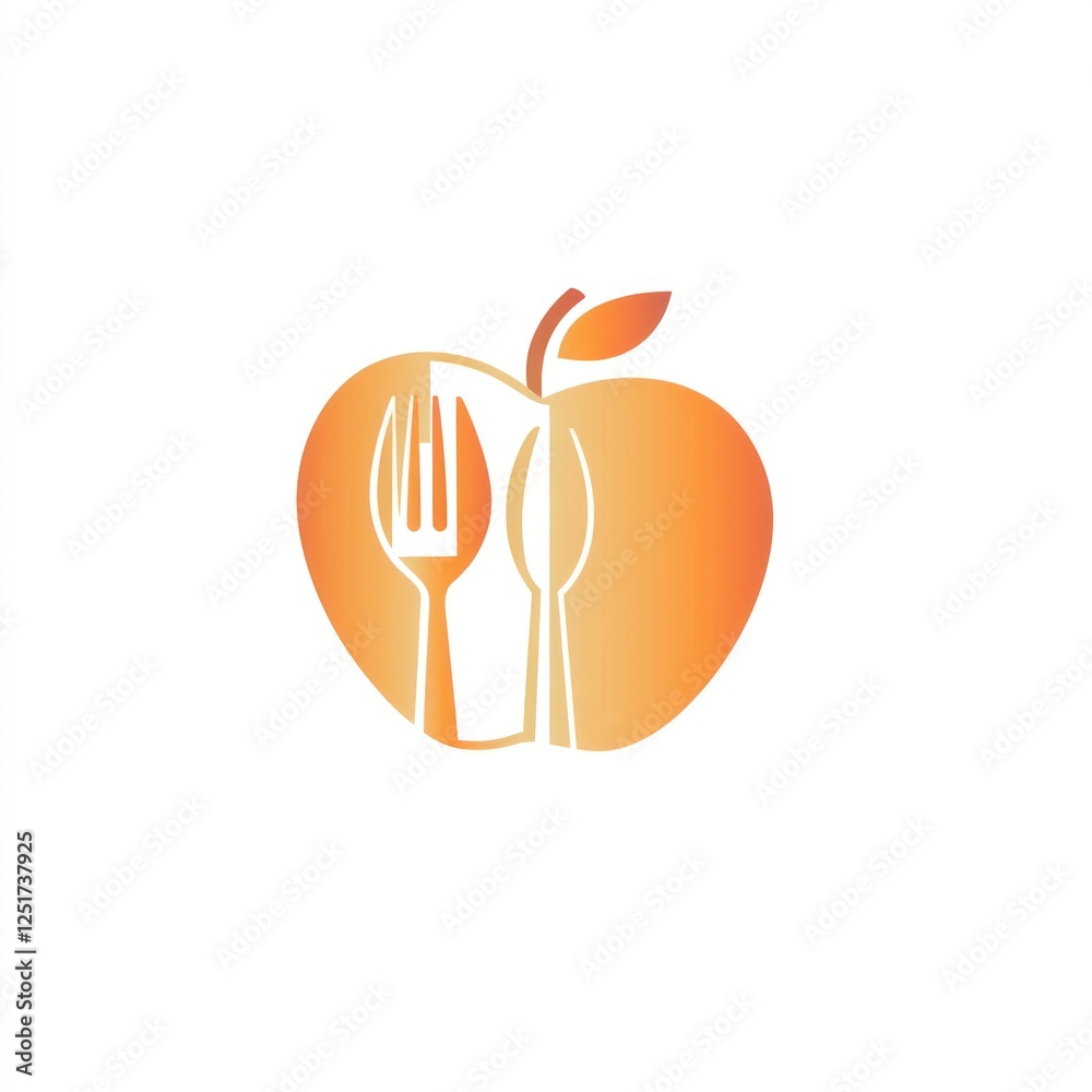 Healthy eating logo, apple with fork and knife, food symbol, for ...
