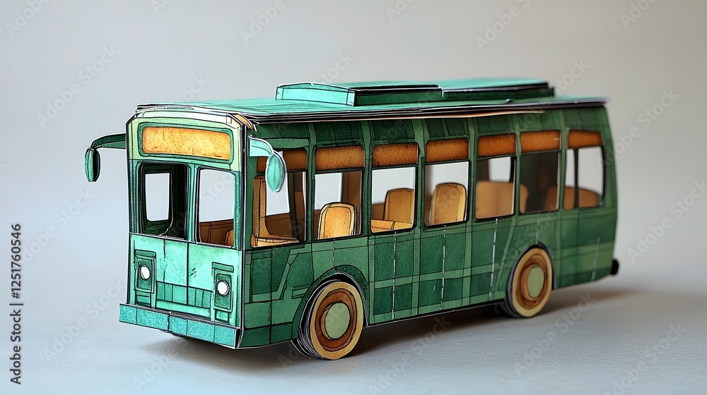 Printable Green Bus Paper Craft Template with Foldable Flaps and Wheels ...