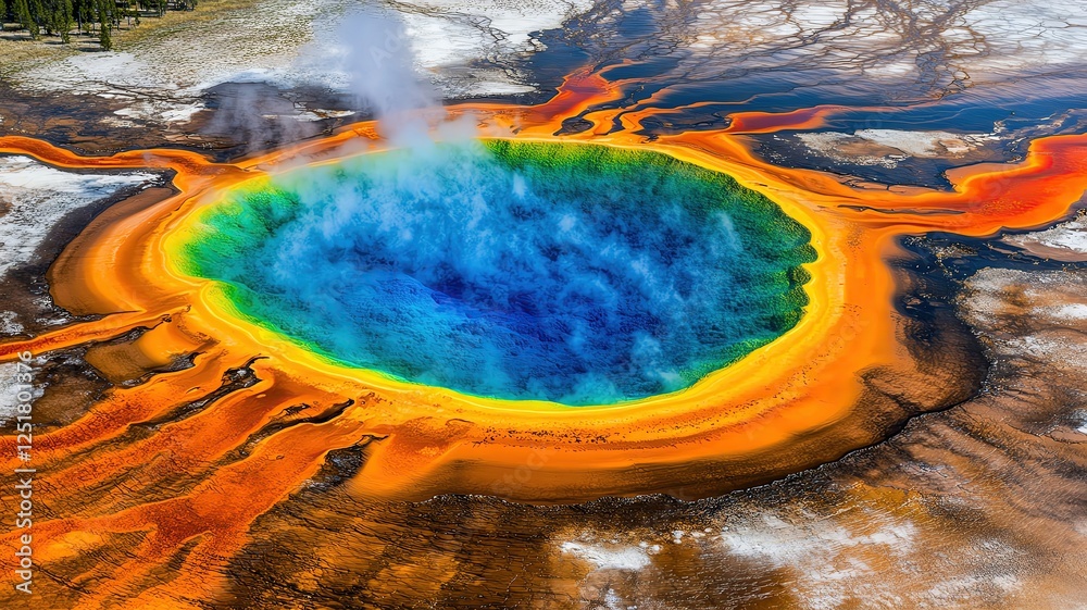 The Grand Prismatic Spring, Yellowstone, USA - An aerial view of the ...