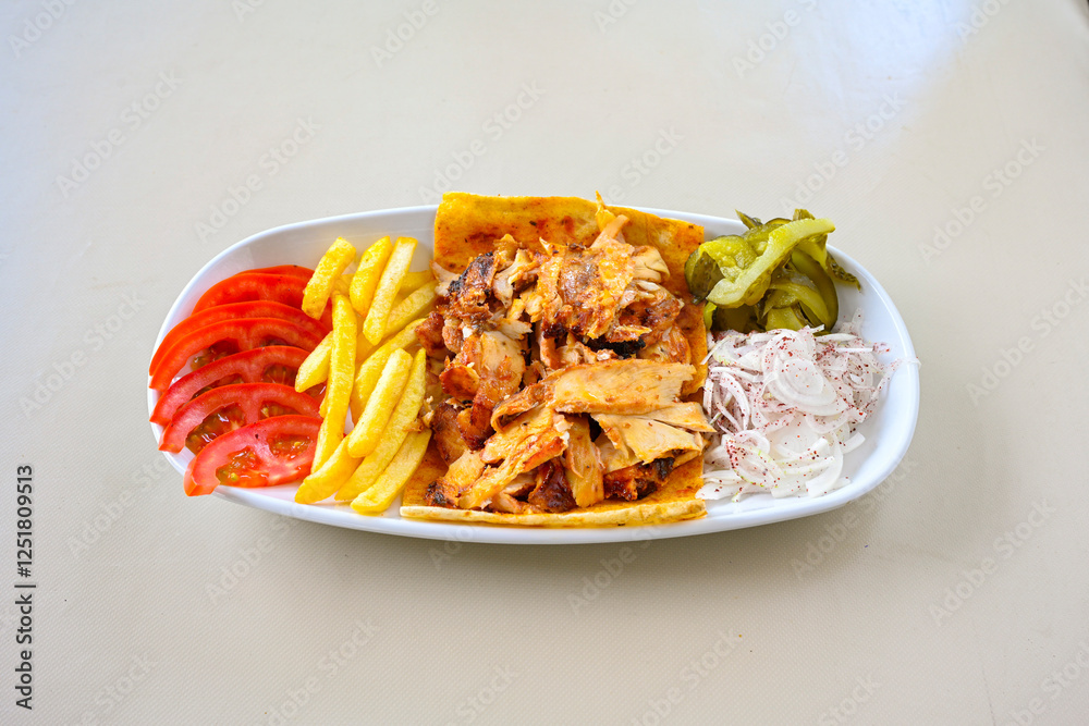 Lavash zurna doner kebab ( zurna durum ) or shawarma sliced in plate ...