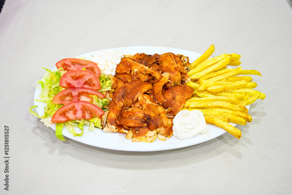 Lavash zurna doner kebab ( zurna durum ) or shawarma sliced in plate ...