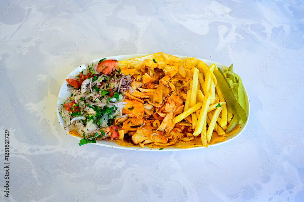 Lavash zurna doner kebab ( zurna durum ) or shawarma sliced in plate ...
