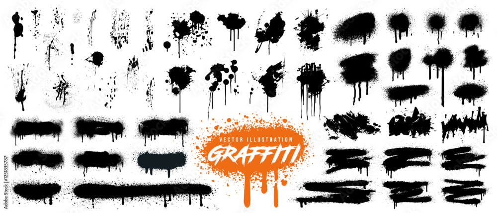 Collection of graffiti stain, ink splatter silhouette, street art ...