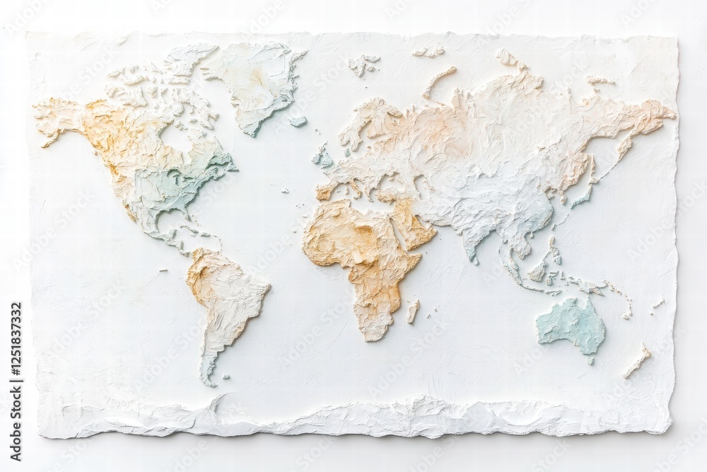 Relief map of the world showcasing textured continents and oceans in ...