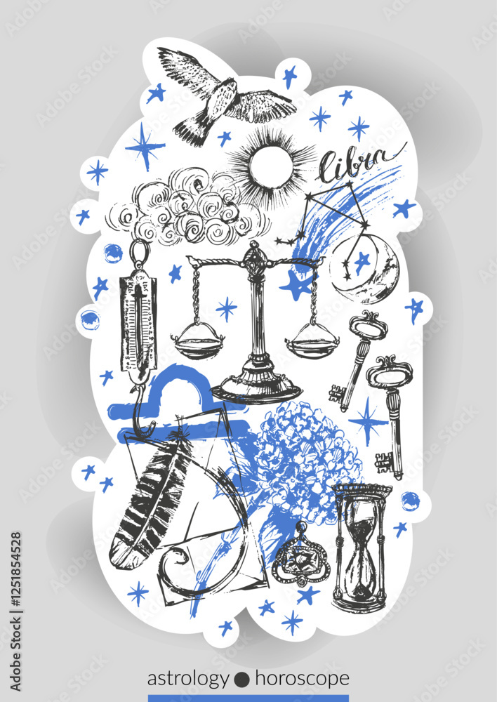 Hand drawn libra zodiac sign illustration, horoscope background with ...