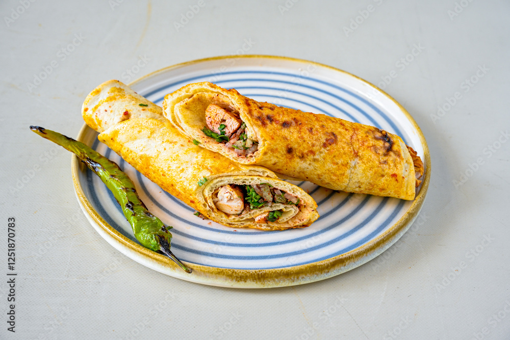 Lavash doner kebab ( soslu kasarli zurna doner durum ) or shawarma ...