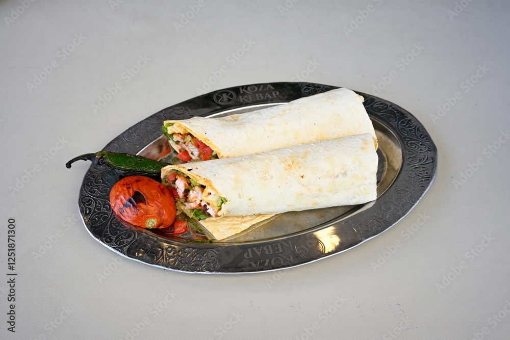 Lavash doner kebab ( soslu kasarli zurna doner durum ) or shawarma ...
