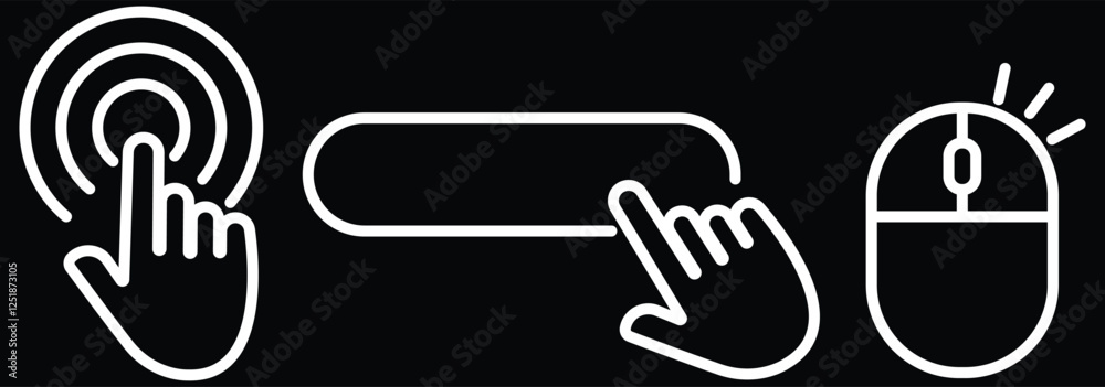 Computer mouse click cursor arrow icons. Clicking cursor set. Hand cursors click icons . flat ...