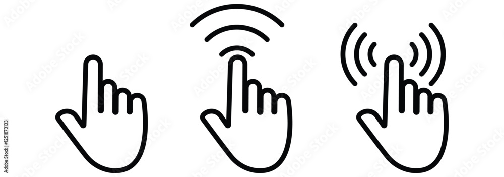 Computer mouse click cursor arrow icons. Clicking cursor set. Hand cursors click icons . flat ...