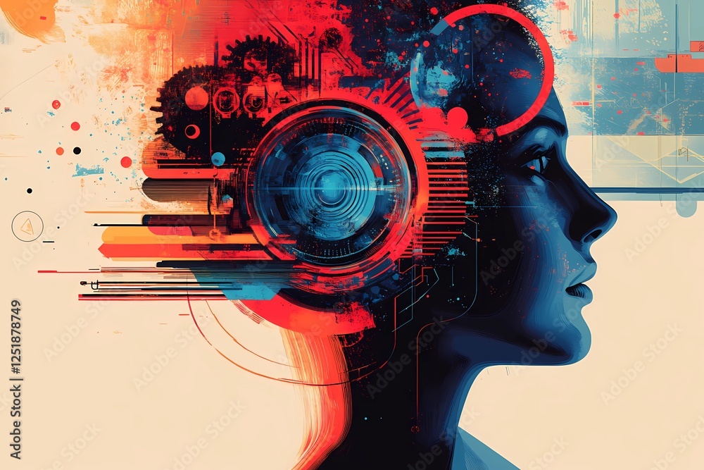 Futuristic AI-enhanced human brain, cybernetic mind, ADHD conceptual ...