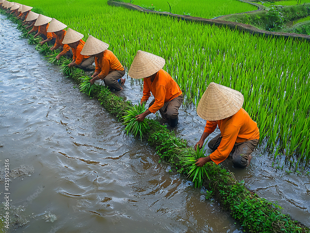 spring planting in balinese rice terraces Stock Photo | Adobe Stock