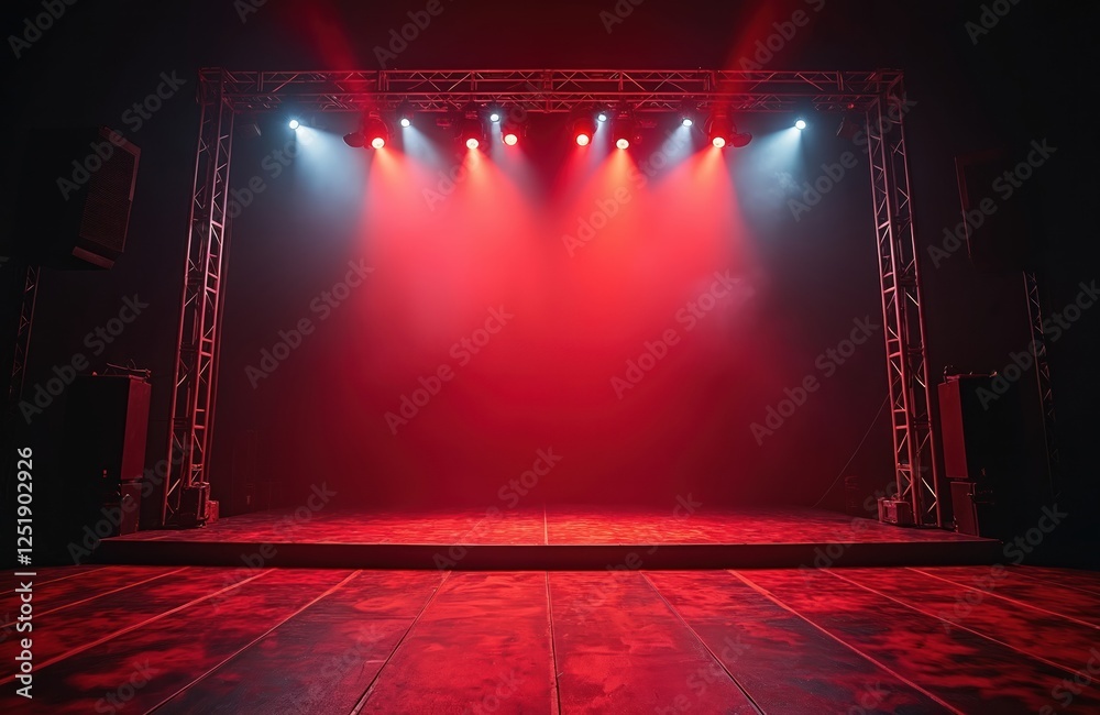 Image shows concert stage with spotlight illuminated place for music ...
