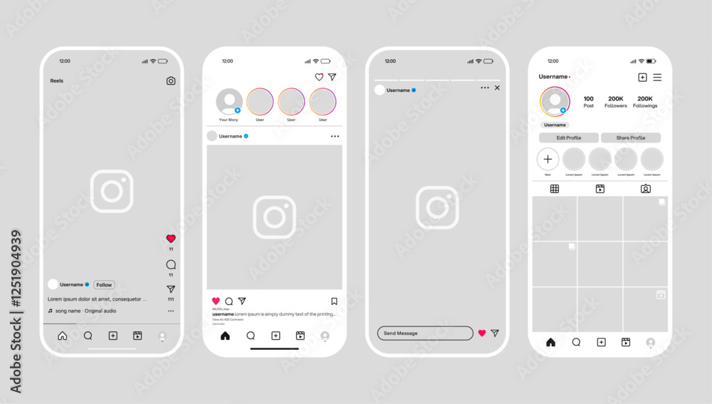 Instagram social network app UI interface mockup design. instagram ...