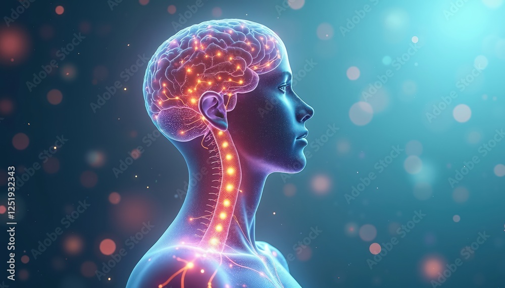 Conceptual digital render displays human body with illuminated thyroid ...