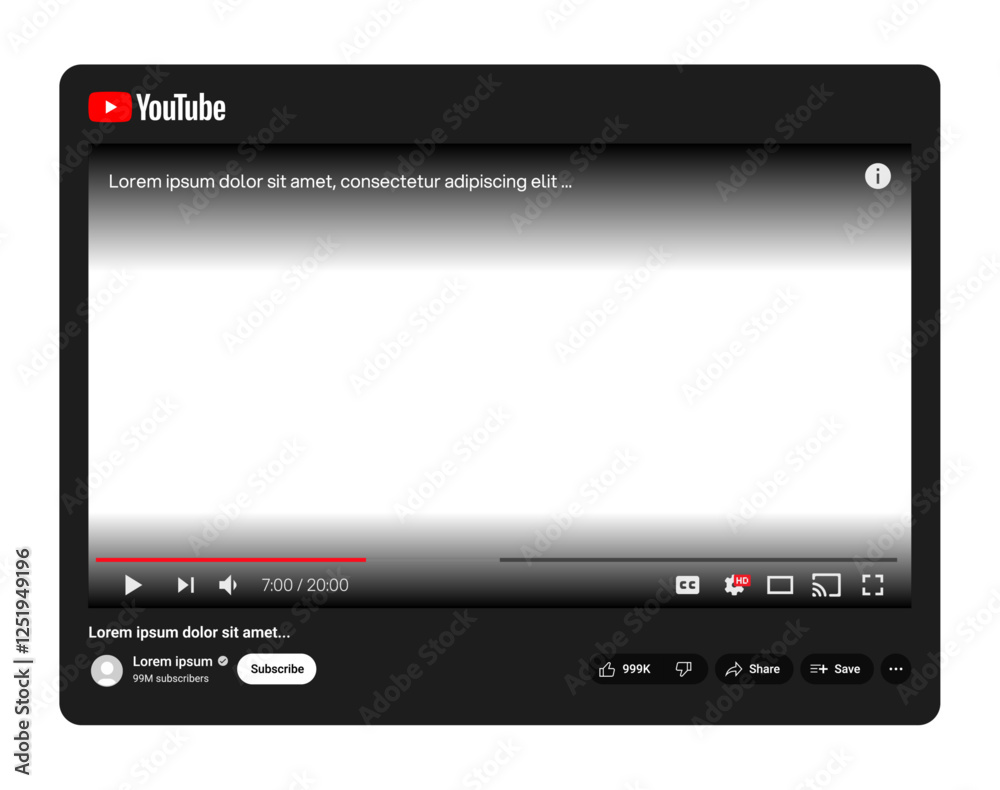 Youtube video player layout. Youtube video frame template layout mockup ...