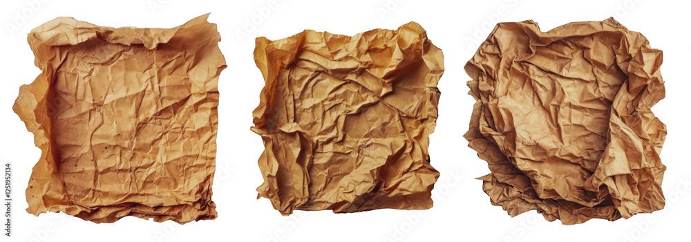 Crumpled brown paper sheet with worn edges and a weathered look ...