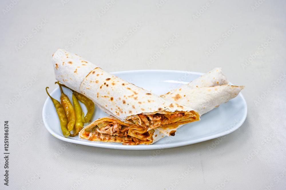 Lavash doner kebab ( soslu kasarli zurna doner durum ) or shawarma ...