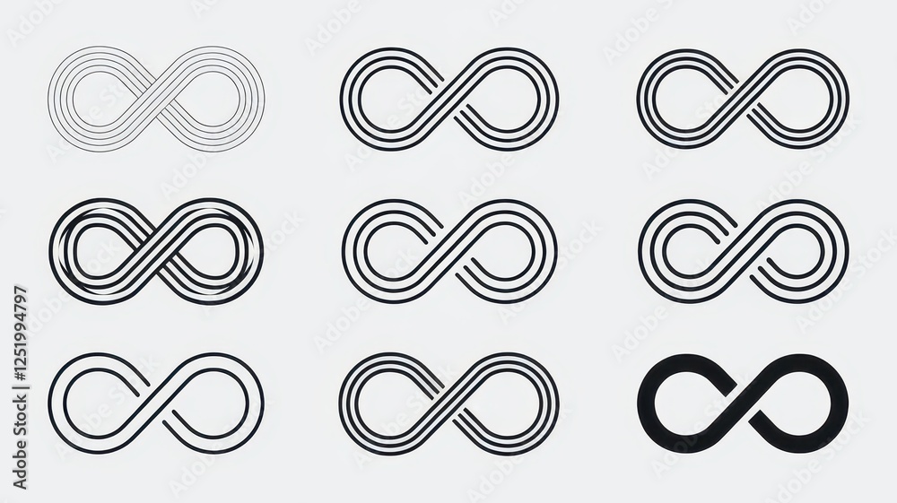 A collection of eight infinity symbol designs in various styles and ...