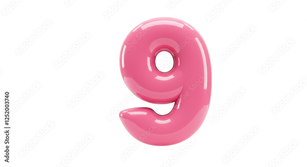 9 Number Made of Pink Balloon isolated on transparent background, Nine ...