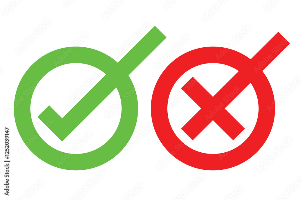 Vektor Green tick symbol and red cross sign in circle. Vector ...
