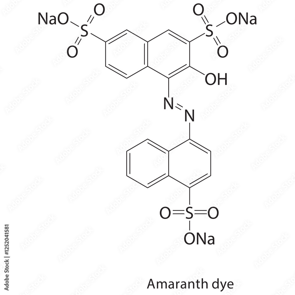 Amaranth dye skeletal structure.Azo dye compound schematic illustration. Simple diagram ...