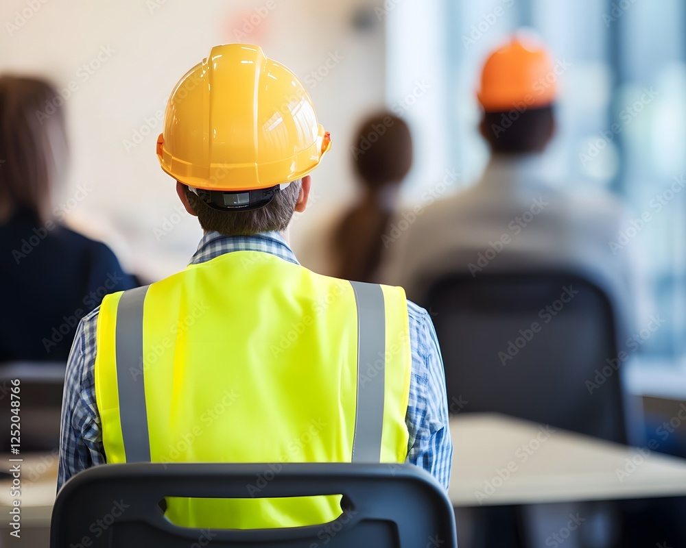 A group of construction workers attending a safety training session ...