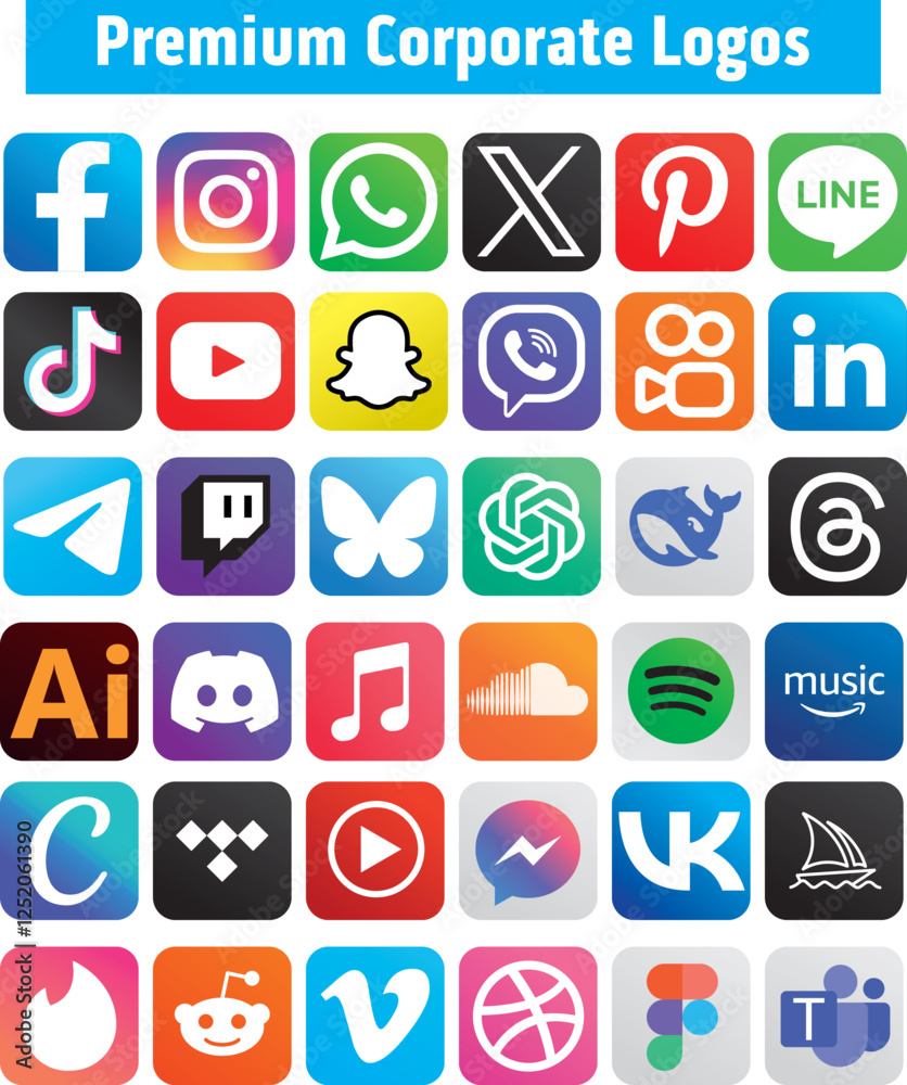 PrintPremium corporate logos set featuring popular digital platforms ...