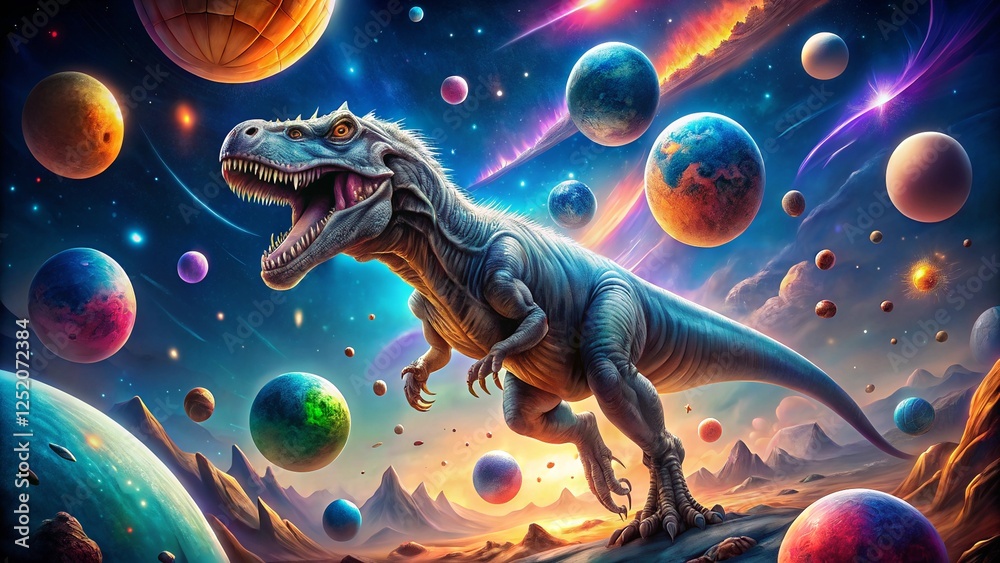 T-rex Dinosaur Space Cosmos Solar system Universe Infinity Galaxies ...