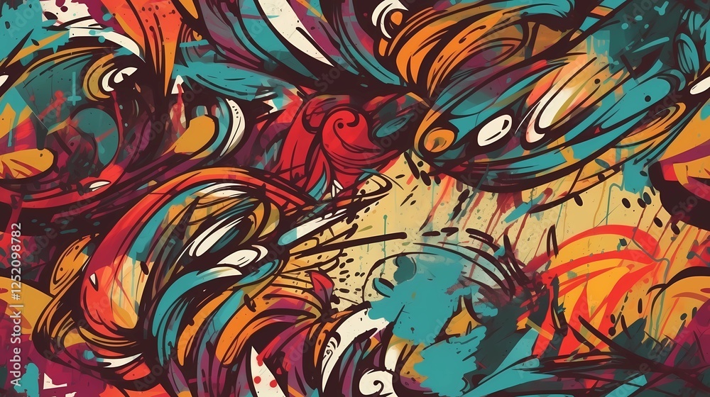 seamless graffiti-inspired abstract pattern with vibrant red, orange ...