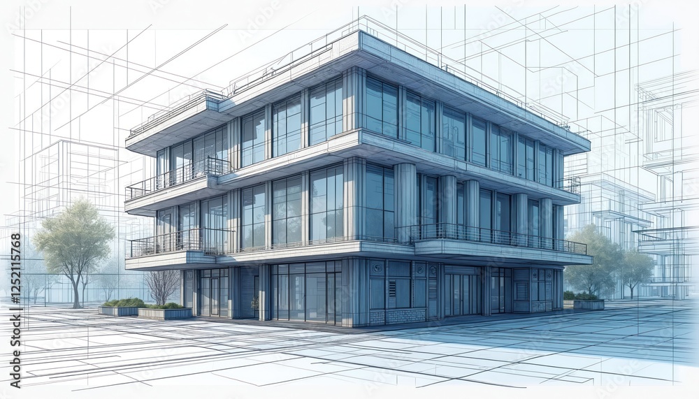 Detailed blueprint of exterior building design presents visual ...