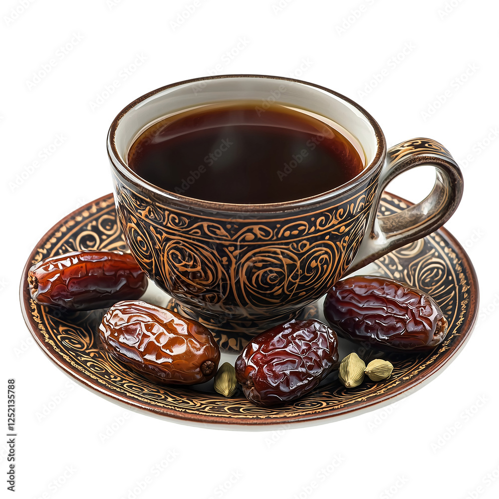 Arabic Qahwa coffee served with dates and cardamom, Suhoor morning ...